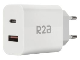 R2B 20W Witte USB A & USB C Oplader